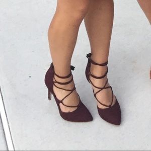 Shoes | Burgundy Purple Lace Up Tie Heels 6 | Poshmark