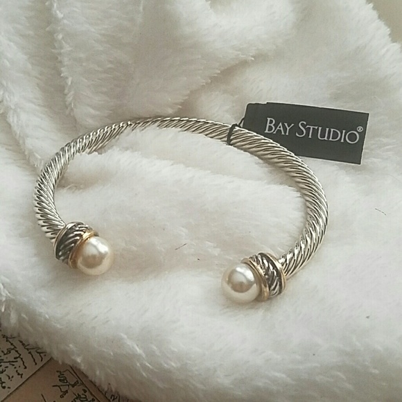 Jewelry | Bay Studio Double Pearl Silver Rope Bangle | Poshmark