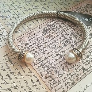 Jewelry | Bay Studio Double Pearl Silver Rope Bangle | Poshmark