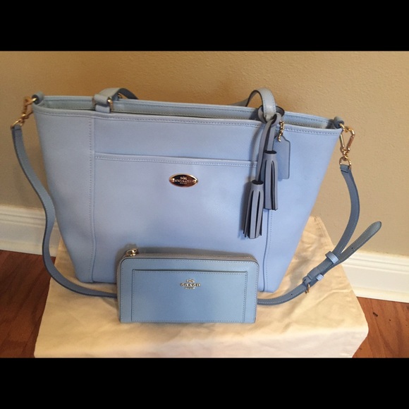 Coach | Bags | Coach Light Blue Handbag And Wallet | Poshmark