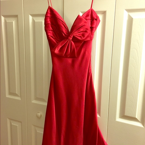 Dresses | Red Silk Dress With Bow | Poshmark