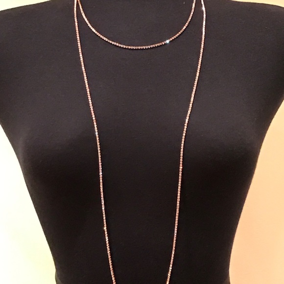 Jewelry | 2mm Rhinestone Long Rose Gold Necklace | Poshmark