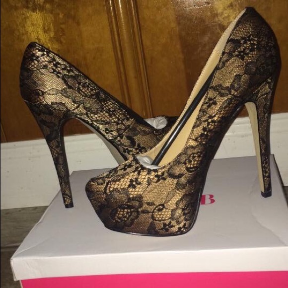 Shoes | Pair Of Black Lace Platform Stiletto Heels | Poshmark