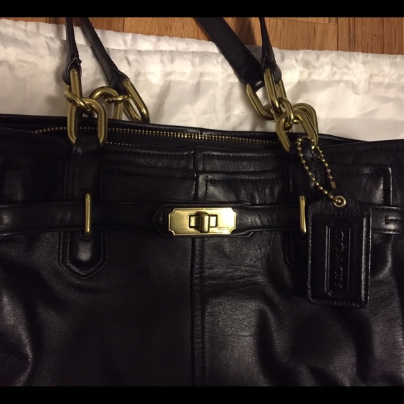 Coach | Bags | Coach Black Leather Purse With Gold Chain Links | Poshmark
