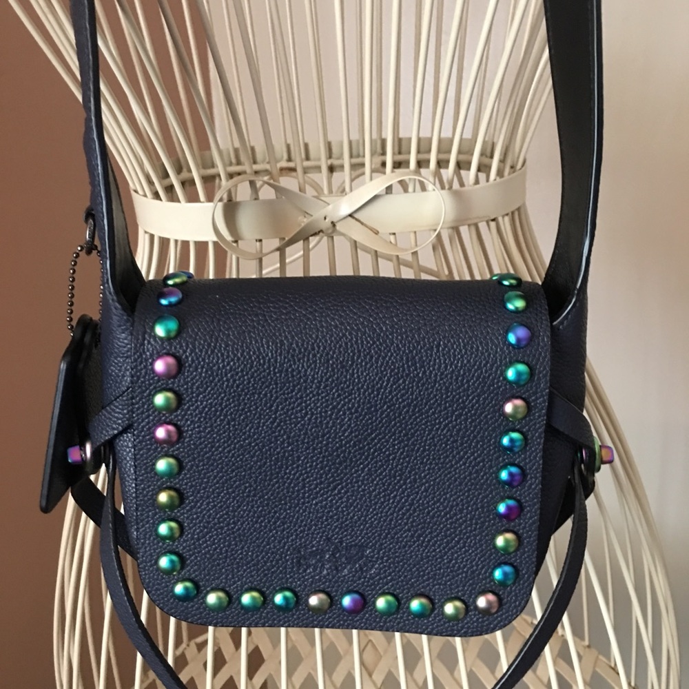 Navy Blue Leather Cross Body Purse - Gem