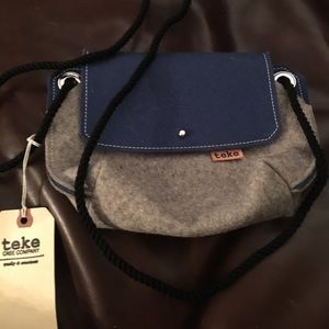 TEKE | Bags | Nwt Teke Thick Felt Blue Gray Snap Logo Crossbody | Poshmark