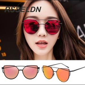 Accessories | Sunglasses Mirror Aviators Black Red Cat Eye Uv | Poshmark