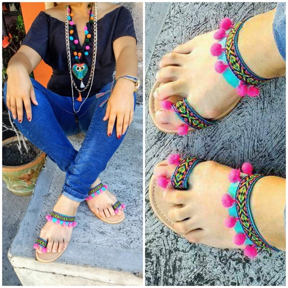 Cielito Lindo | Shoes | New Leather Boho Tribal Ethnic Sandals W ...