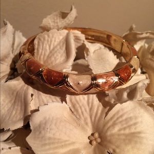 Jewelry | Pearlized Enamel Hinged Gold Tone Bangle Bracelet | Poshmark