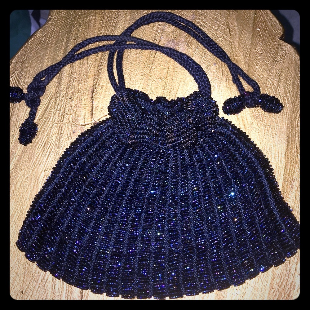 Amazing Blue Antique Beaded Reticule C.1910 - Gem