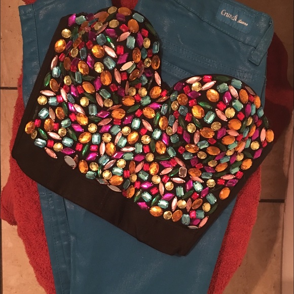 Crunch Jeans | Pants & Jumpsuits | Turquoise Shiny Skinny Leg Jeans ...