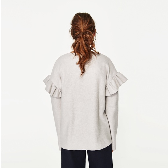 Zara | Tops | Zara Soft Sweatshirt With Frills Grey Nwt S | Poshmark