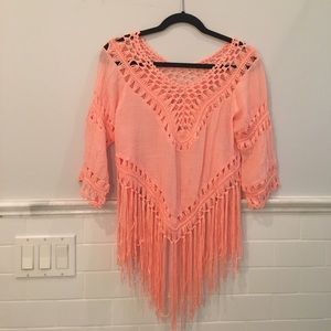 Tops | Salmon Pink Woven Blouse W Fringe | Poshmark