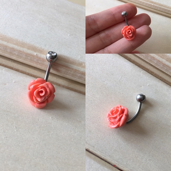 Jewelry | Coral Pink Rose Belly Button Ring | Poshmark