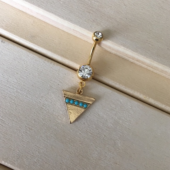 Jewelry | Golden Turquoise Triangle Belly Button Ring | Poshmark