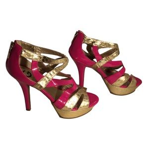 Guess | Shoes | Guess Pink Gold Stiletto Strappy Platform Heels | Poshmark