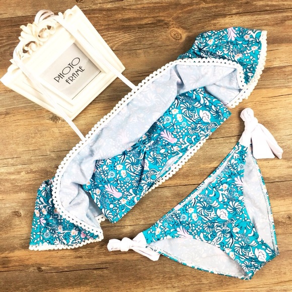 Swim | Vintage Off Shoulder Ruffle Floral Bikini Swimsuit | Poshmark