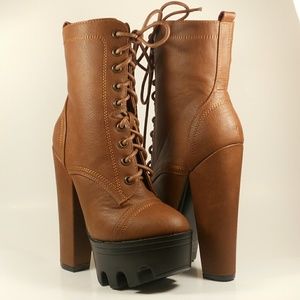 Shoes | Tan Chunky Heel Booties | Poshmark