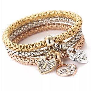 Windsor | Jewelry | 3 Bracelet Set Rose Gold Heart Crystal Charm | Poshmark