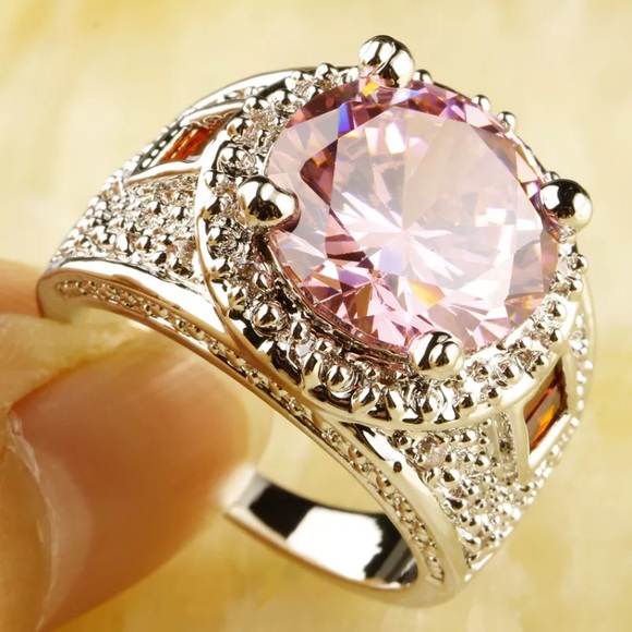 Jewelry | Round Pinkred Gemstone Silver Cocktail Ring | Poshmark