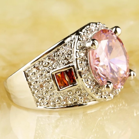 Jewelry | Round Pinkred Gemstone Silver Cocktail Ring | Poshmark