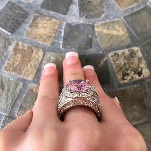 Jewelry | Round Pinkred Gemstone Silver Cocktail Ring | Poshmark