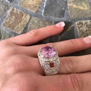 Jewelry | Round Pinkred Gemstone Silver Cocktail Ring | Poshmark