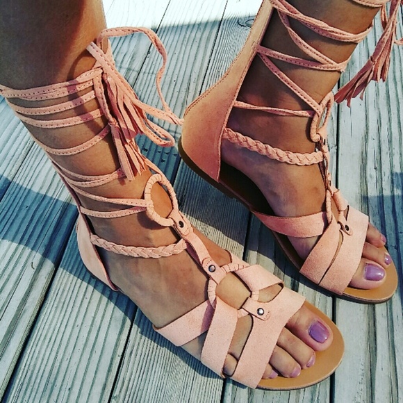 Shoes | The Iman Melon Lace Up Gladiator Sandal | Poshmark