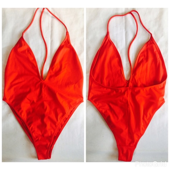 ASOS | Swim | Asos T Back High Leg Plunge Swimsuit In Red | Poshmark