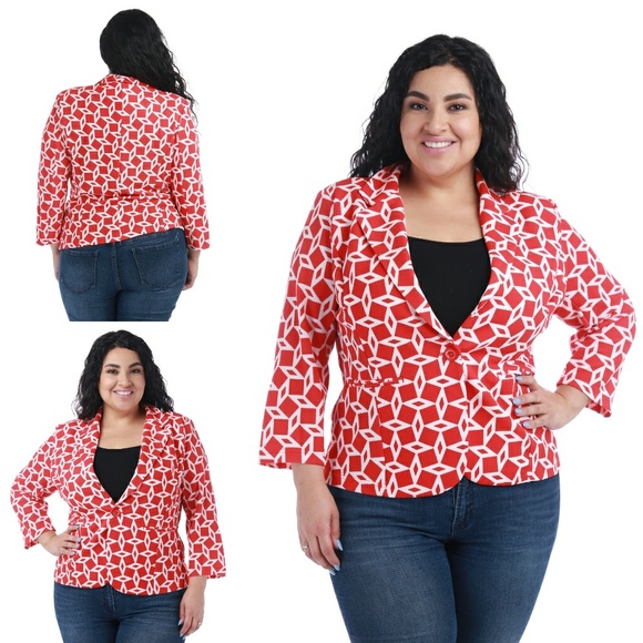 Jackets & Coats | Clearance Plus Size Red And White Blazer 1x | Poshmark