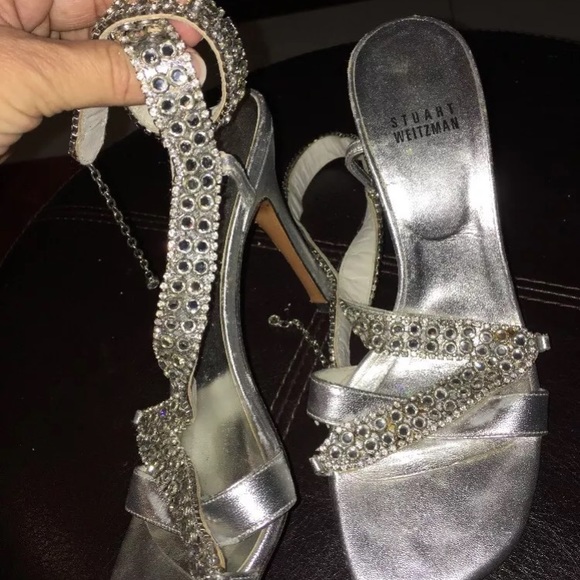 Stuart Weitzman | Shoes | Stewart Weitzman Silver Rhinestone Strappy ...