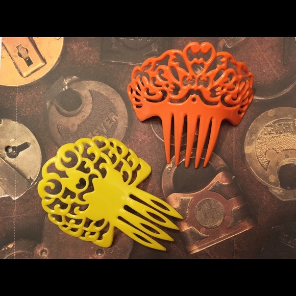 Vintage | Accessories | Vintage Ornate Orange Yellow Hair Combs | Poshmark