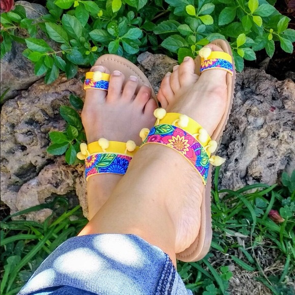 Cielito Lindo | Shoes | Boho Leather Ethnic Tribal Sandals Yellow ...