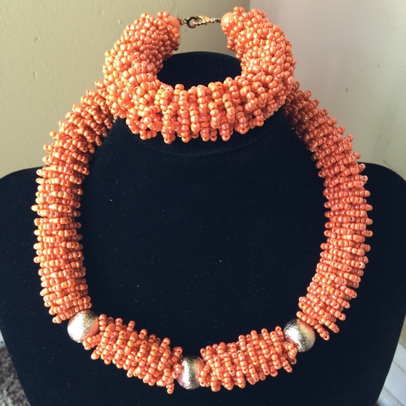 Handmade | Jewelry | Classic Handcrafted Jewelry Set Peach Sand Beads ...