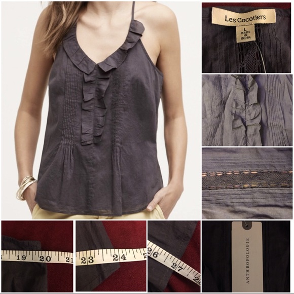 Anthropologie | Tops | Hples Cocotiers Ruffled Mora Tank Dark Grey ...