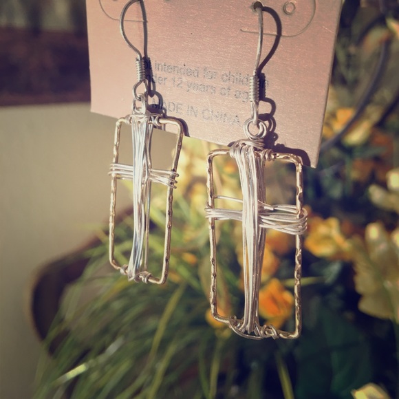 crave | Jewelry | Silver And Gold Wire Cross Earrings | Poshmark