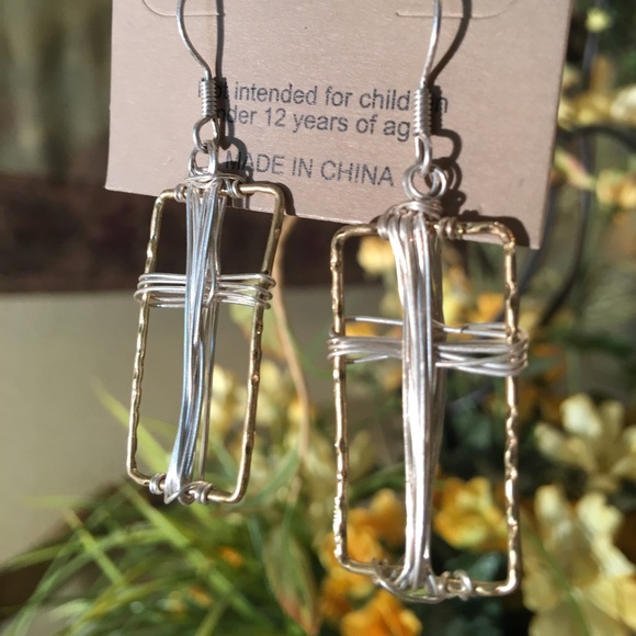crave | Jewelry | Silver And Gold Wire Cross Earrings | Poshmark