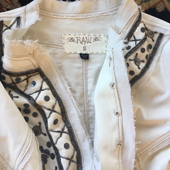 Raw | Jackets & Coats | Raw White Leather Jacket Whammered Metal Trim S ...
