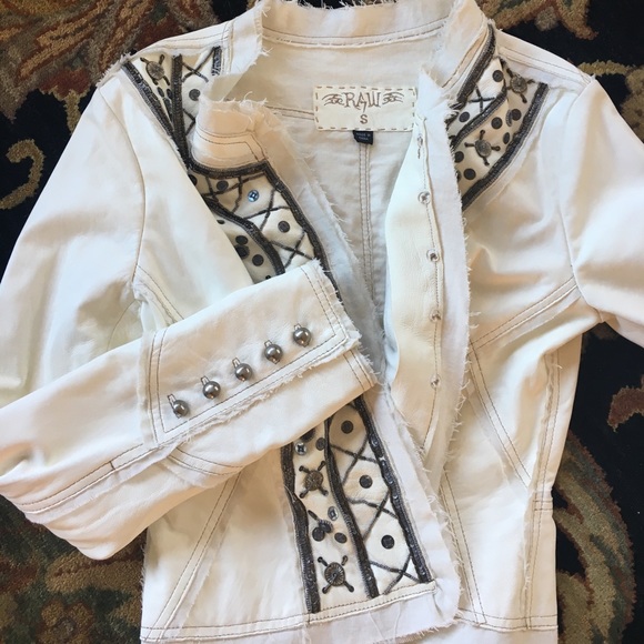 Raw | Jackets & Coats | Raw White Leather Jacket Whammered Metal Trim S ...
