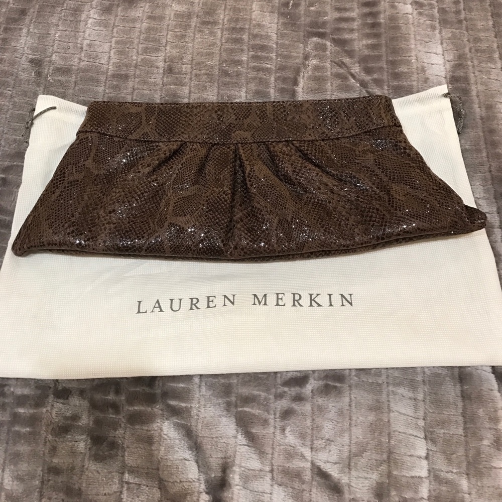 Lauren Merkin Brown Snake Skin Clutch - Gem