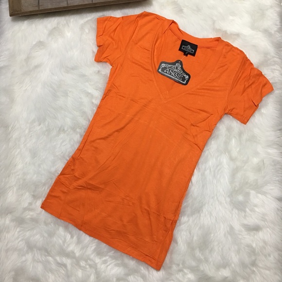 Angie | Tops | Angie Orange Vneck Tshirt Blouse Top | Poshmark