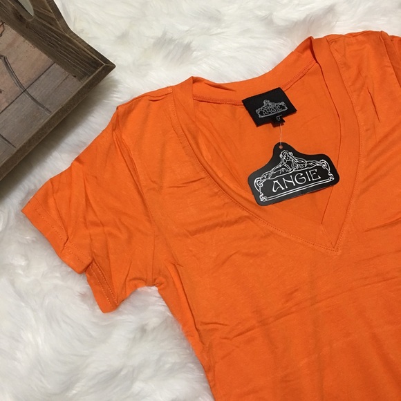 Angie | Tops | Angie Orange Vneck Tshirt Blouse Top | Poshmark