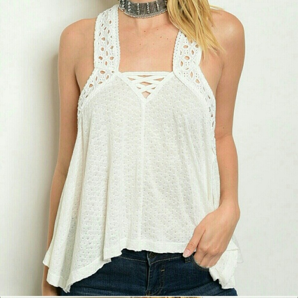 Tops | White Cross Back Crochet Tank | Poshmark