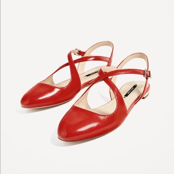 Zara | Shoes | Nwt Zara Red Crossover Slingback Flats Ballerinas | Poshmark