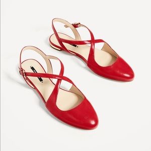 Zara | Shoes | Nwt Zara Red Crossover Slingback Flats Ballerinas | Poshmark