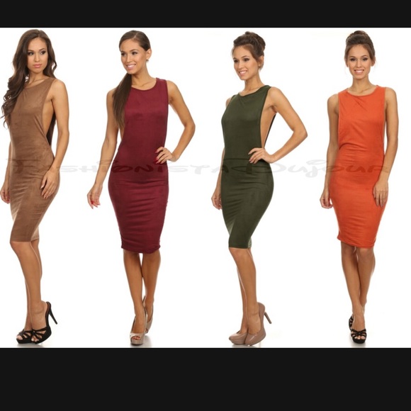Dresses | Faux Suede Side Boob Cutout Muscle Tee Midi Dress | Poshmark