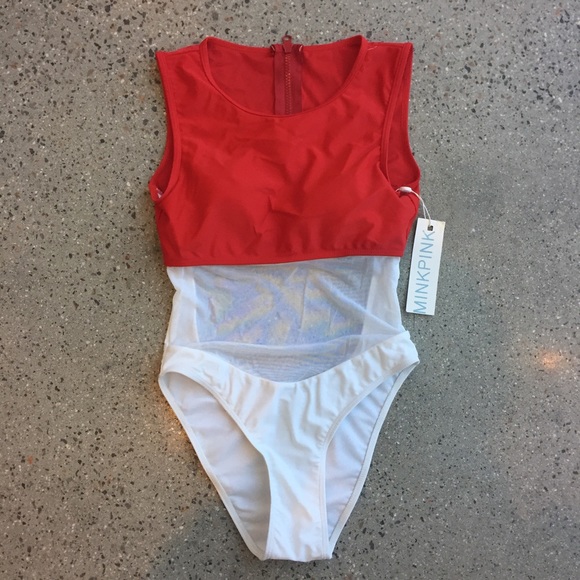 MINKPINK | Swim | Mink Pink One Piece Red And White Bathing Suit | Poshmark