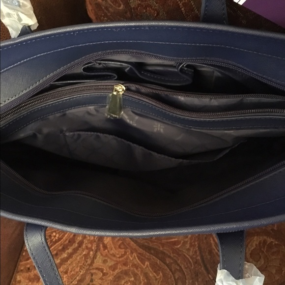 Joy Mangano | Bags | Joy Mangano Navy Blue Zipper Tote Hand Bag Purse ...