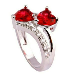 Jewelry | Ruby Twin Crystal Hearts Ring 6 | Poshmark