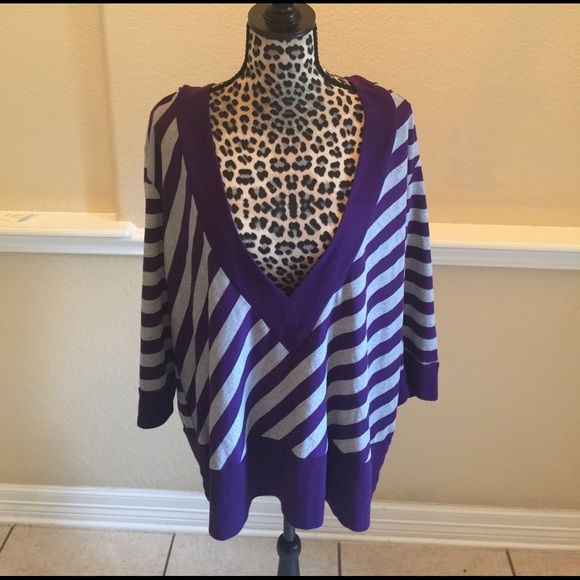 Venezia | Tops | Purple Grey Metallic Striped Hoodie V Neck Blouse ...